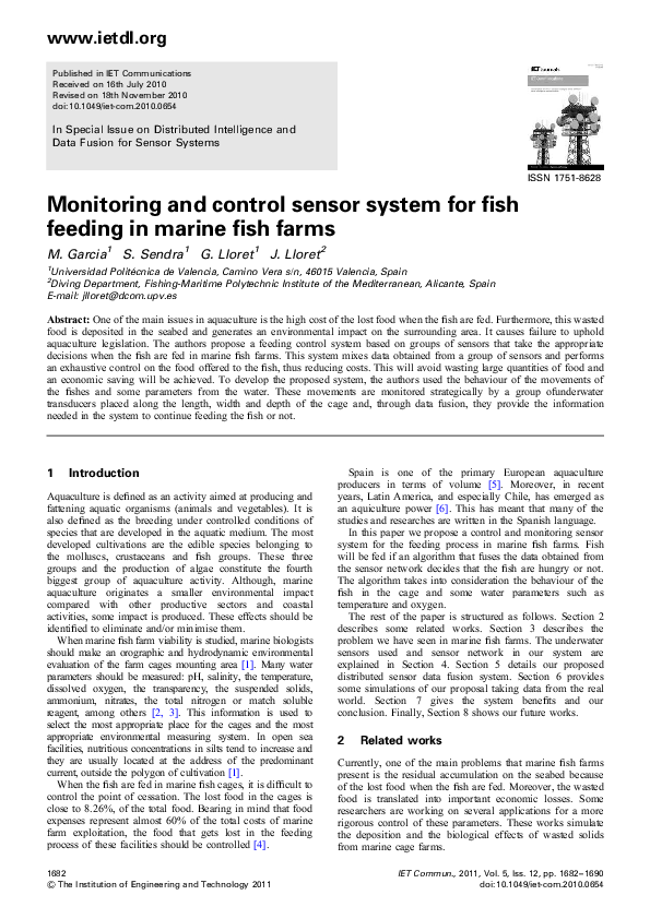 (PDF) Monitoring and control sensor system for fish feeding in marine ...