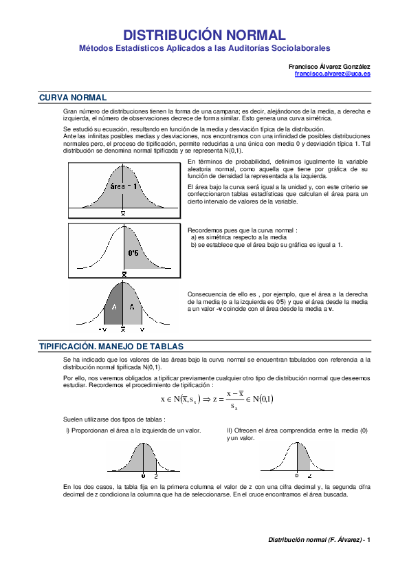 (PDF) Distribución normal (F. Álvarez) -1 DISTRIBUCIÓN NORMAL Métodos ...