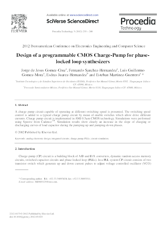 Pdf Design Of A Programmable Cmos Charge Pump For Phase Locked Loop Synthesizers