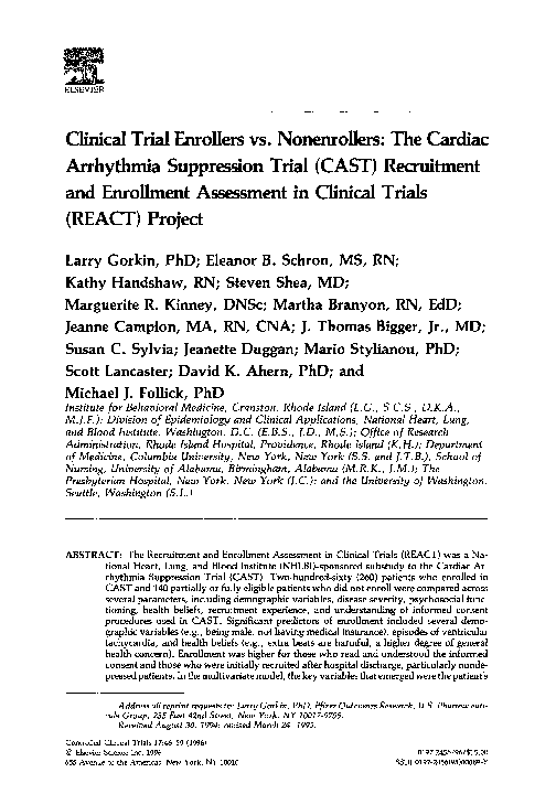 (PDF) Clinical trial enrollers vs. nonenrollers: The Cardiac Arrhythmia ...