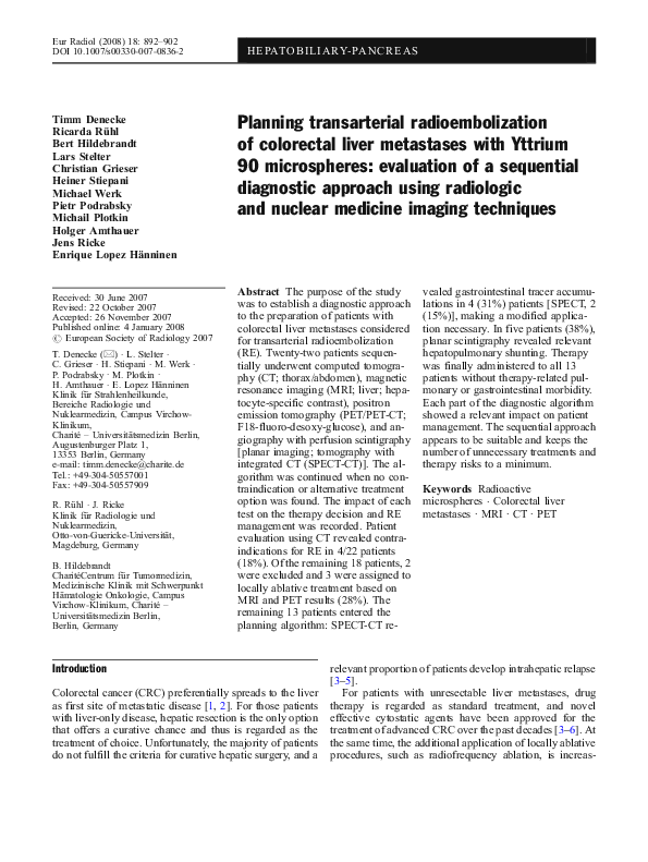 (PDF) Planning transarterial radioembolization of colorectal liver metastases with Yttrium 90 ...