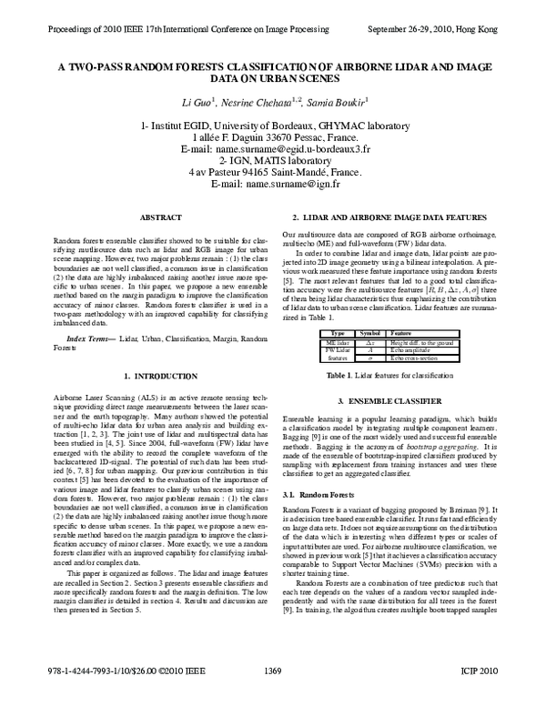 (PDF) A two-pass random forests classification of airborne lidar and image data on urban scenes