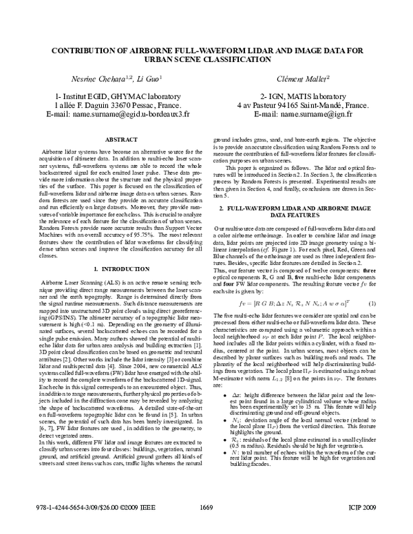 Pdf Contribution Of Airborne Full Waveform Lidar And Image Data For Urban Scene Classification