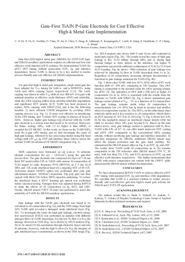 (PDF) Gate-first TiAlN P-gate electrode for cost effective high-k metal ...