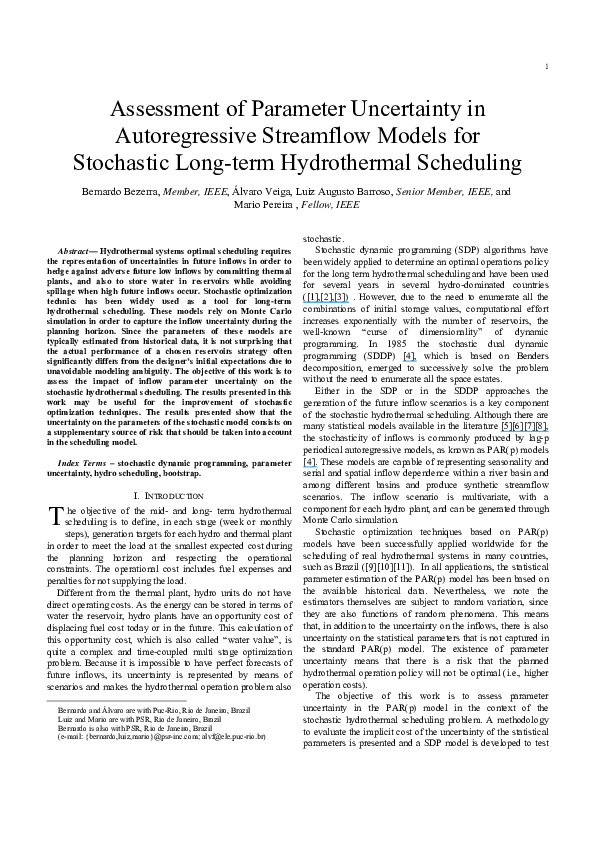 (PDF) Assessment of parameter uncertainty in autoregressive streamflow models for stochastic ...