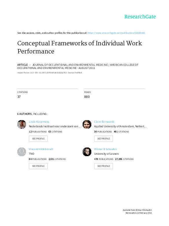 (PDF) Conceptual Frameworks of Individual Work Performance