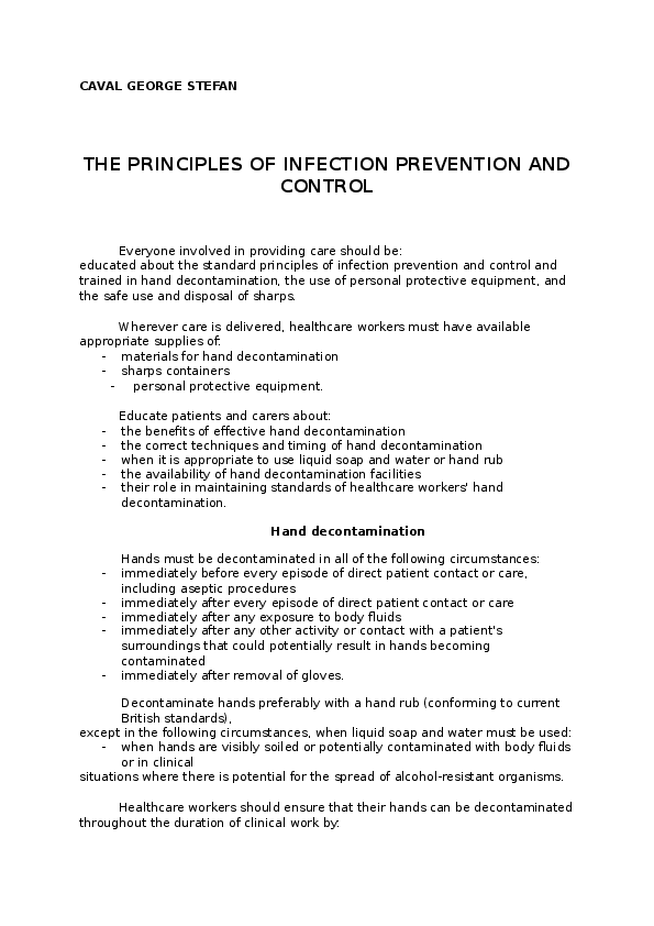 (DOC) THE PRINCIPLES OF INFECTION PREVENTION AND CONTROL