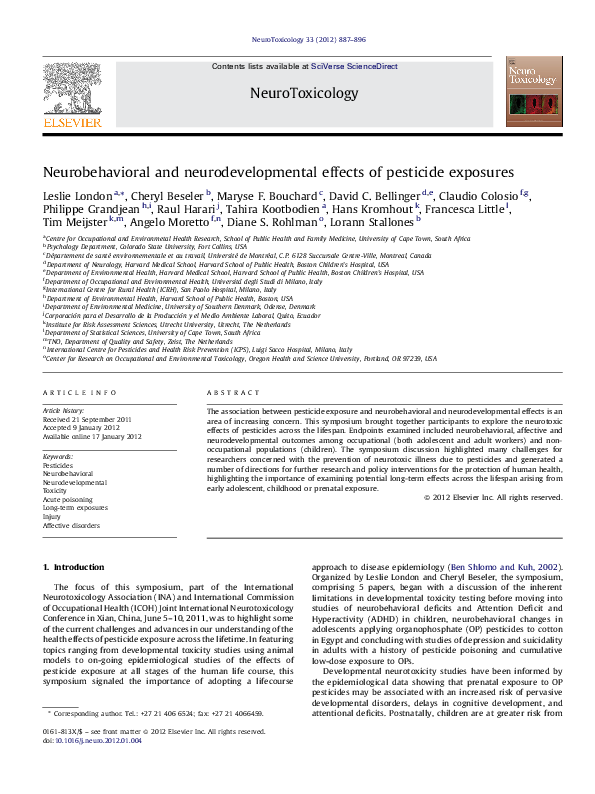 (PDF) Neurobehavioral and neurodevelopmental effects of pesticide exposures