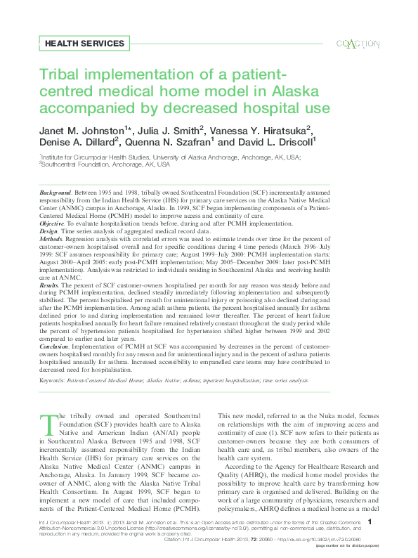 (PDF) Tribal implementation of a patient-centred medical home model in Alaska accompanied by ...