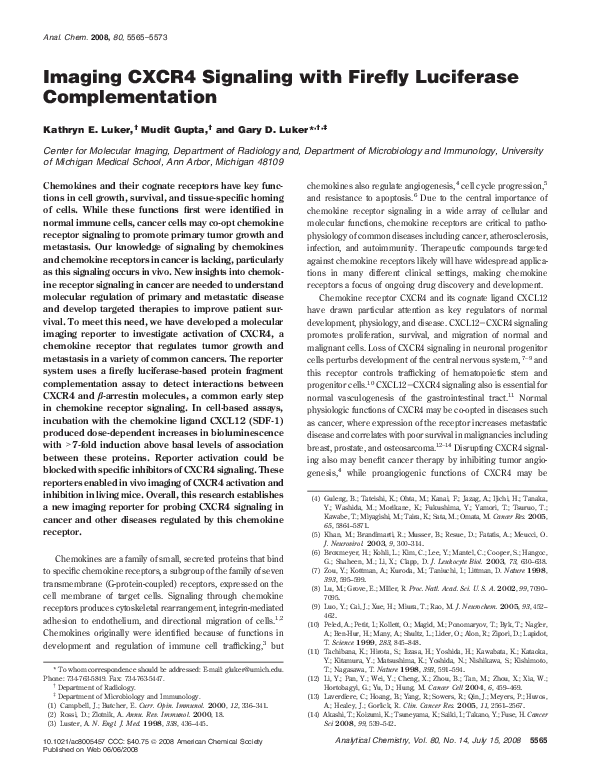 (PDF) Imaging CXCR4 Signaling with Firefly Luciferase Complementation