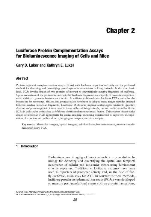(PDF) Luciferase Protein Complementation Assays for Bioluminescence ...