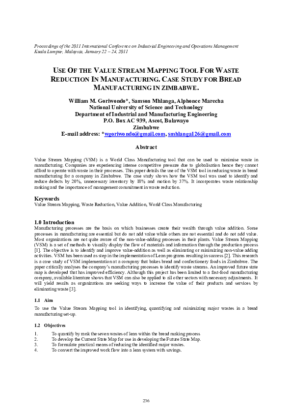 (PDF) USE OF THE VALUE STREAM MAPPING TOOL FOR WASTE REDUCTION IN ...