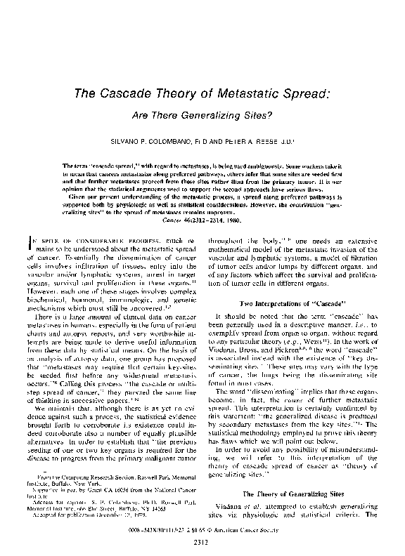 (PDF) The cascade theory of metastatic spread: Are there generalizing ...