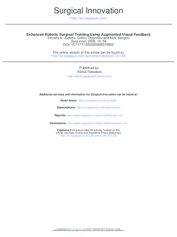(PDF) Enhanced Robotic Surgical Training Using Augmented Visual Feedback