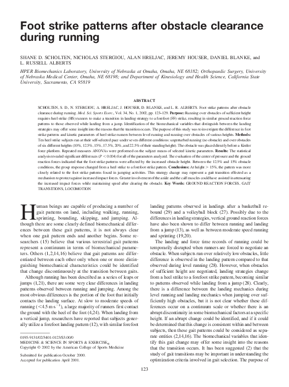 (PDF) Foot strike patterns after obstacle clearance during running