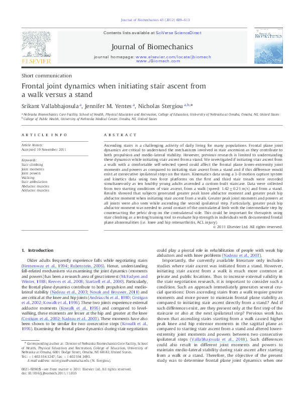 (PDF) Frontal joint dynamics when initiating stair ascent from a walk ...