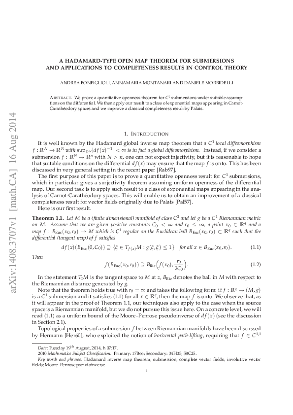 (PDF) A Hadamard-type open map theorem for submersions and applications ...
