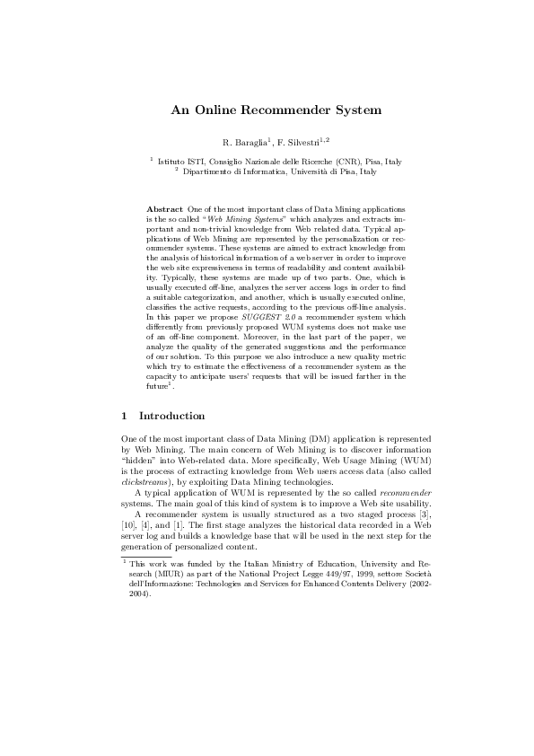 (PDF) An Online Recommender System