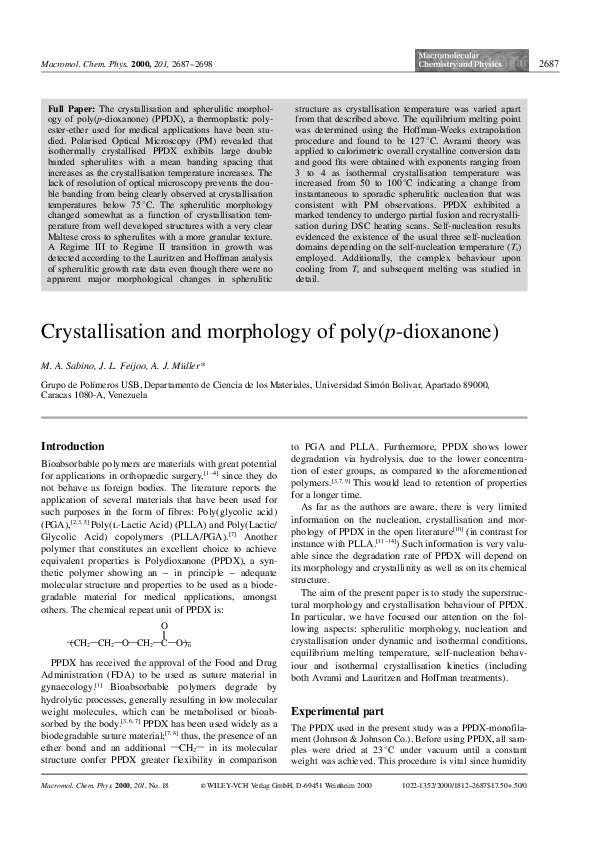 (PDF) Crystallisation and morphology of poly(p-dioxanone)