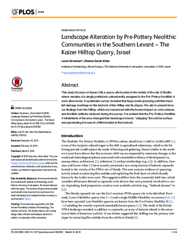 (PDF) Landscape Alteration by Pre-Pottery Neolithic Communities in the ...