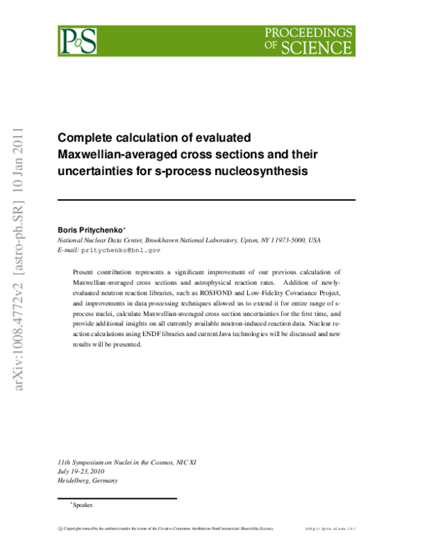 (PDF) Complete calculation of evaluated Maxwellian-averaged cross sections and their errors for ...