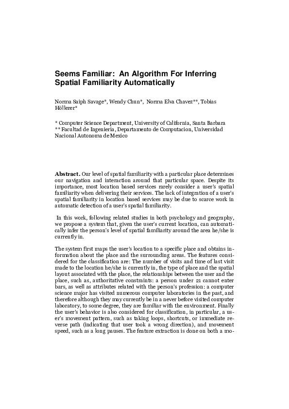 Pdf Seems Familiar An Algorithm For Inferring Spatial Familiarity