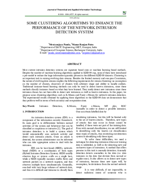 Pdf Some Clustering Algorithms To Enhance The Performance Of The Network Intrusion Detection