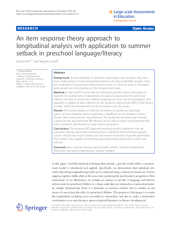 (PDF) An item response theory approach to longitudinal analysis with ...