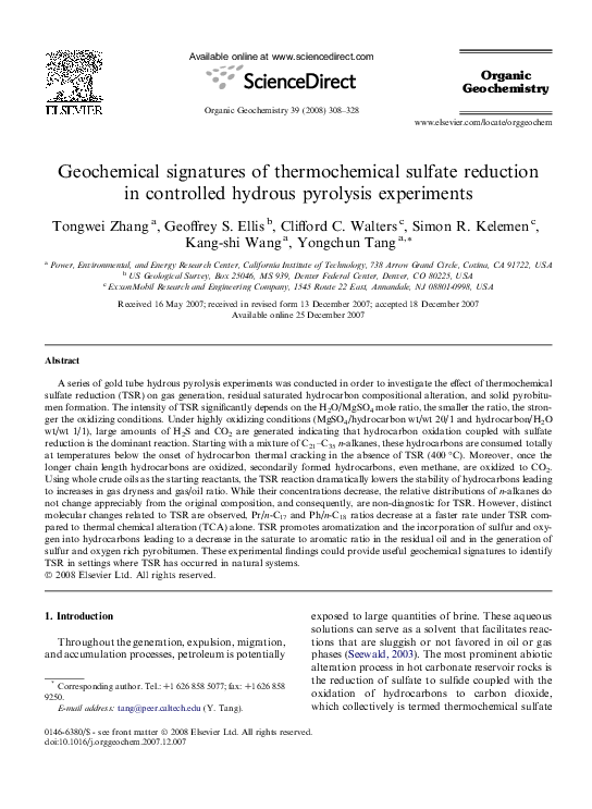 (PDF) Geochemical signatures of thermochemical sulfate reduction in ...