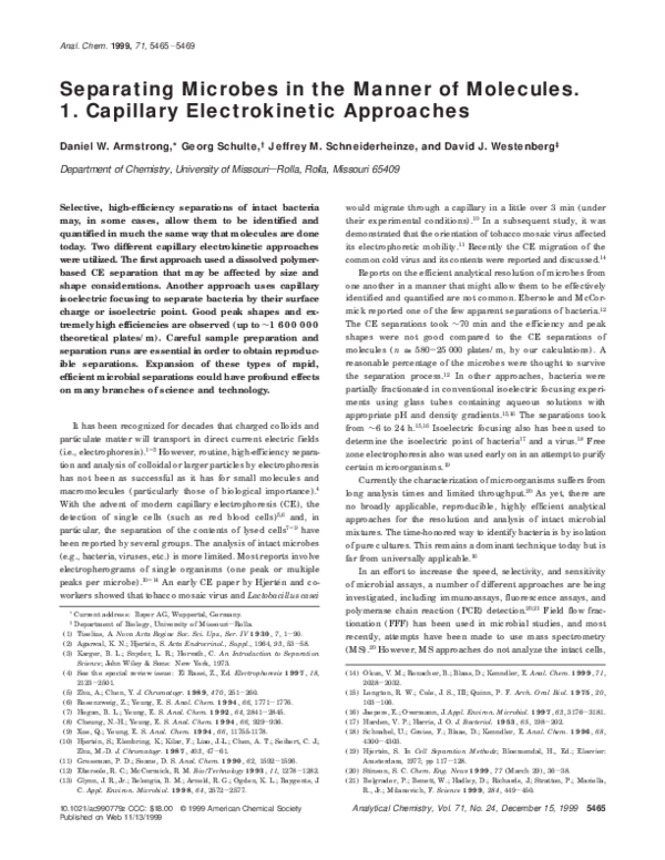(PDF) Separating Microbes in the Manner of Molecules. 1. Capillary ...