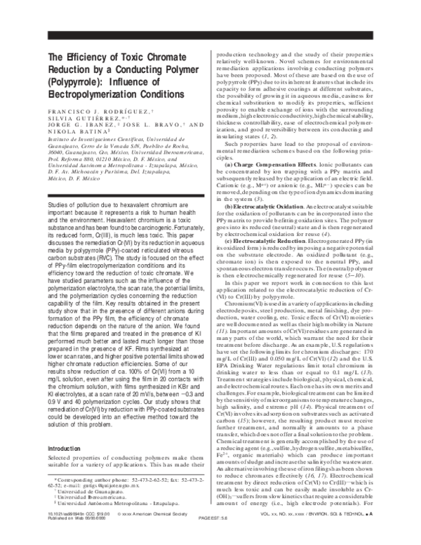 (PDF) The Efficiency of Toxic Chromate Reduction by a Conducting ...