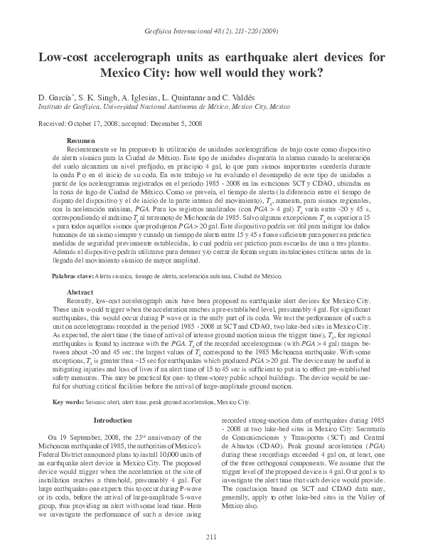 (PDF) Low-cost accelerograph units as earthquake alert devices for ...