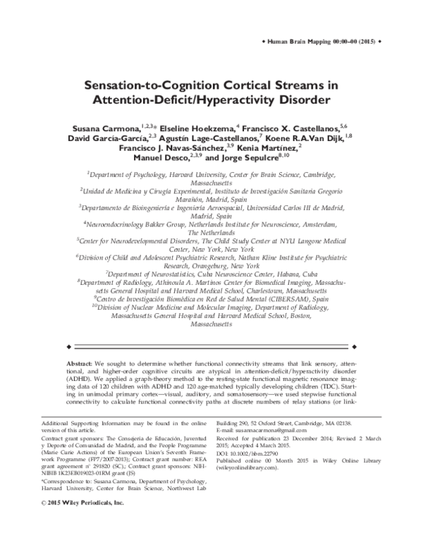 (PDF) Sensation-to-cognition cortical streams in attention-deficit/hyperactivity disorder