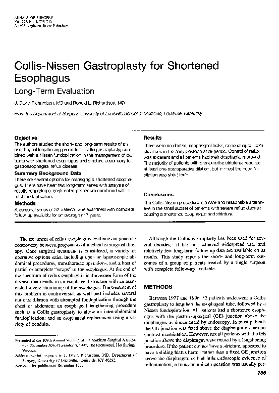 (PDF) Collis-Nissen Gastroplasty for Shortened Esophagus Long-Term ...