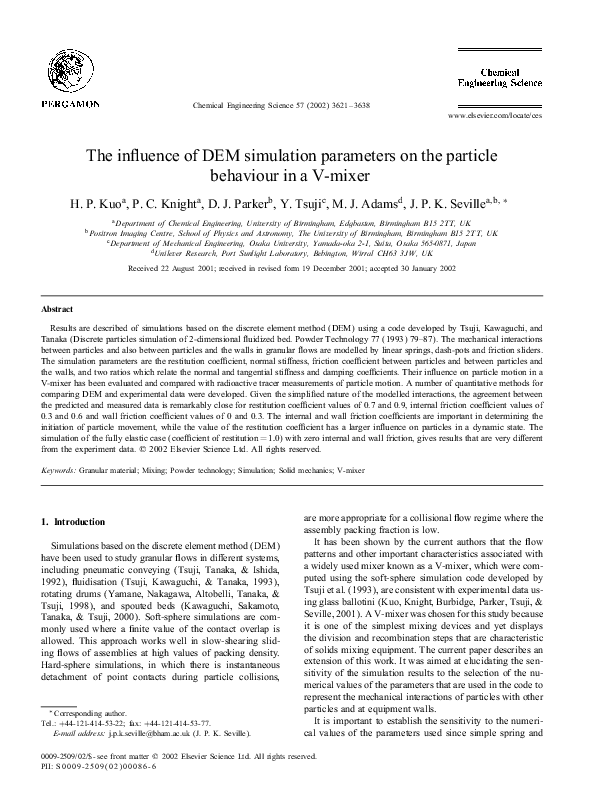 (PDF) The influence of DEM simulation parameters on the particle behaviour in a V-mixer