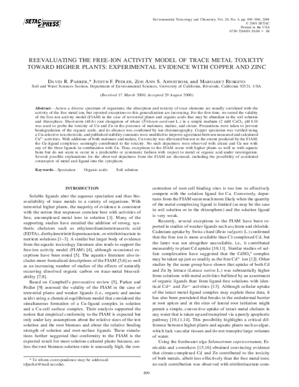 (PDF) Reevaluating the free-ion activity model of trace metal toxicity ...