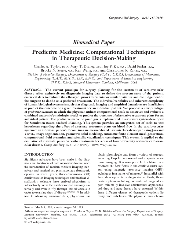 (PDF) Biomedical Paper Predictive Medicine: Computational Techniques in ...