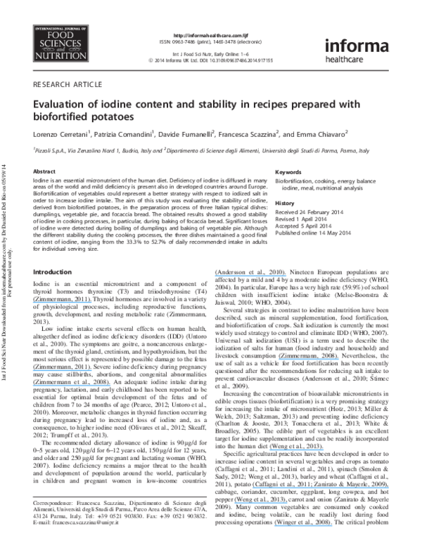 (PDF) Evaluation of iodine content and stability in recipes prepared ...