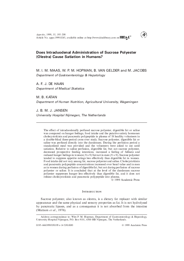 (PDF) Does Intraduodenal Administration of Sucrose Polyester (Olestra ...