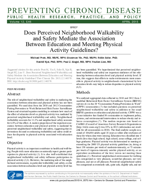 (PDF) Does Perceived Neighborhood Walkability and Safety Mediate the Association Between ...