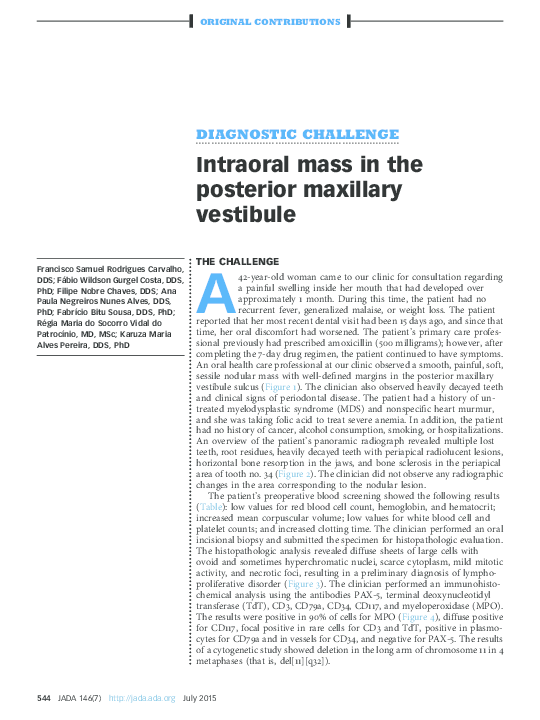 (PDF) Intraoral mass in the posterior maxillary vestibule
