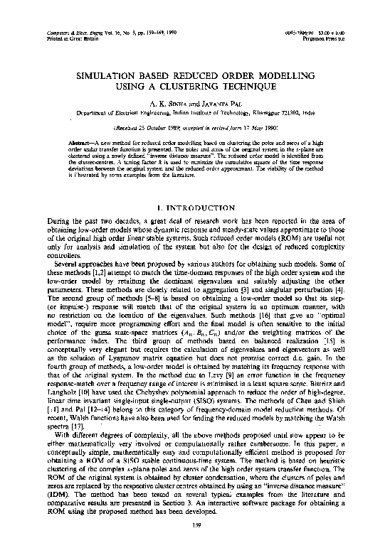 Pdf Simulation Based Reduced Order Modelling Using A Clustering Technique Drjayapal Mr