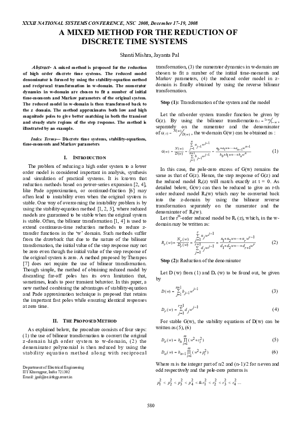 (PDF) A Mixed for the Reduction of Discrete Time System