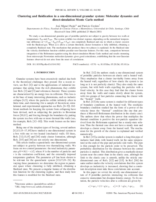 Pdf Clustering And Fluidization In A One Dimensional Granular System Molecular Dynamics And