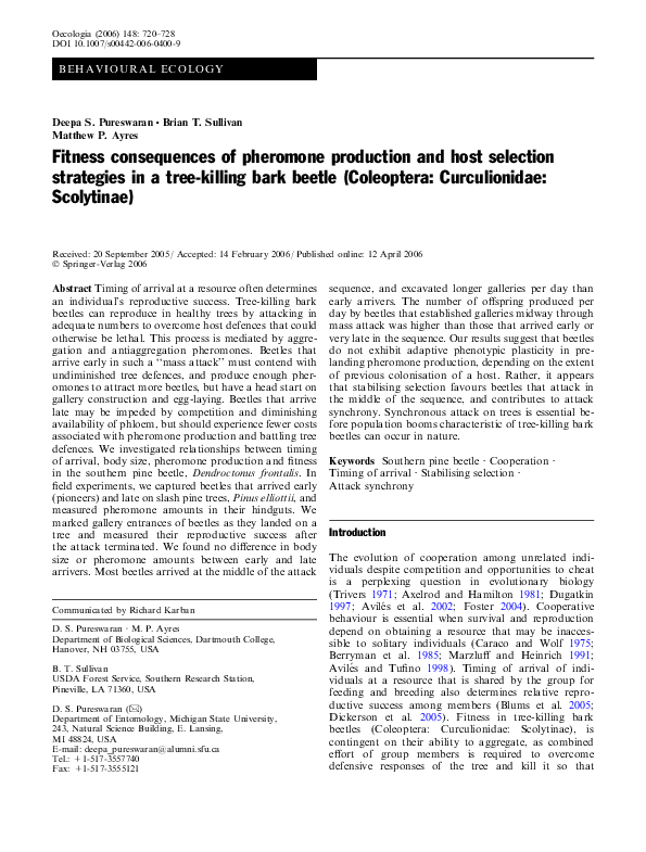 (PDF) Fitness consequences of pheromone production and host selection ...