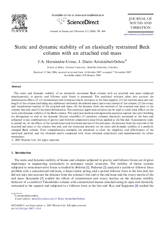 (PDF) Static and dynamic stability of an elastically restrained Beck ...