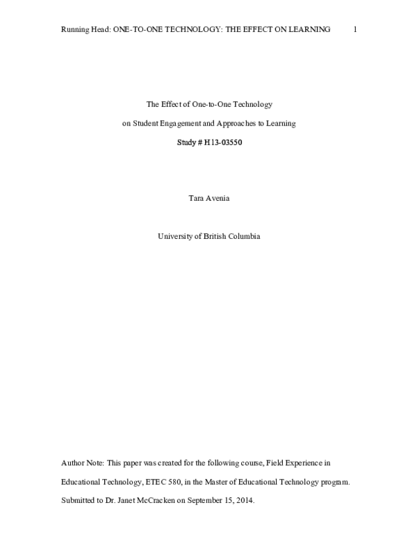 (PDF) The Effect of One-to-One Technology on Student Engagement and ...