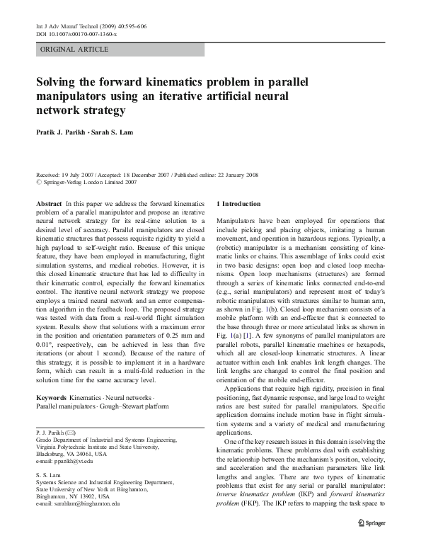 (PDF) Solving the forward kinematics problem in parallel manipulators using an iterative ...