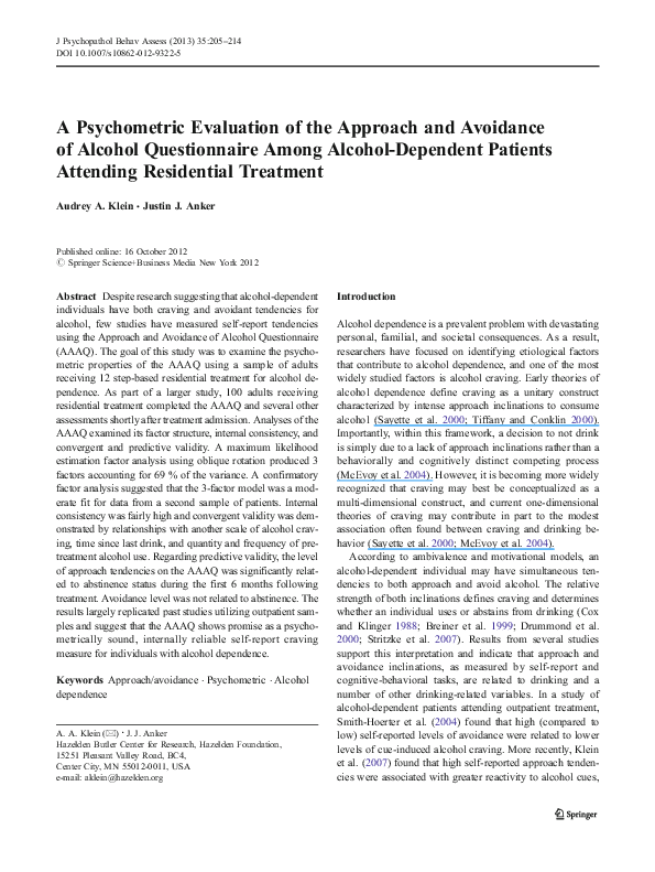(PDF) A Psychometric Evaluation of the Approach and Avoidance of ...