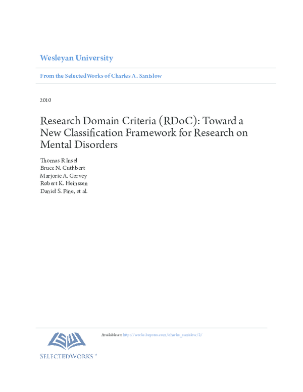 (PDF) Research Domain Criteria (RDoC): Toward a New Classification ...